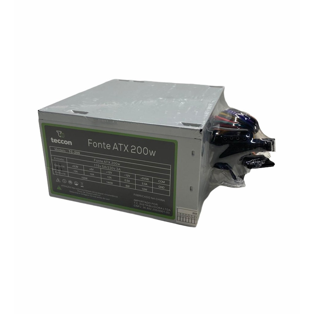 Fonte ATX 200w Real 20+4p Teccon modelo TC200 | Shopee Brasil