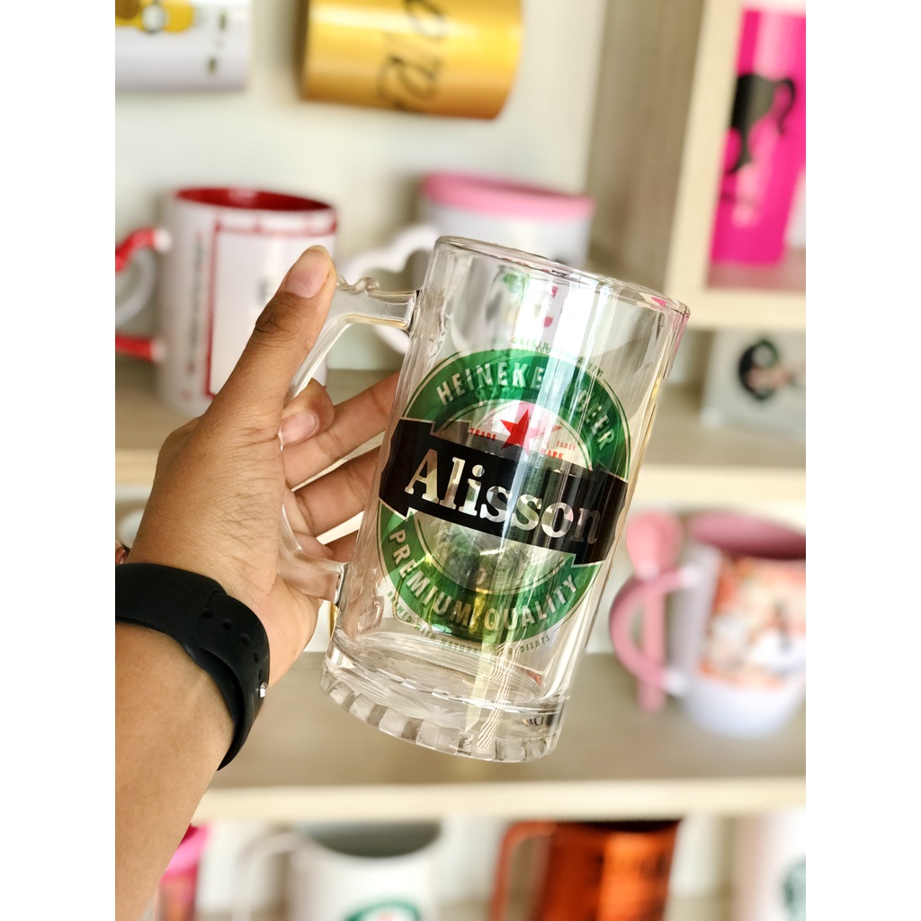 Caneca chopp personalizada, vidro jateado | Shopee Brasil