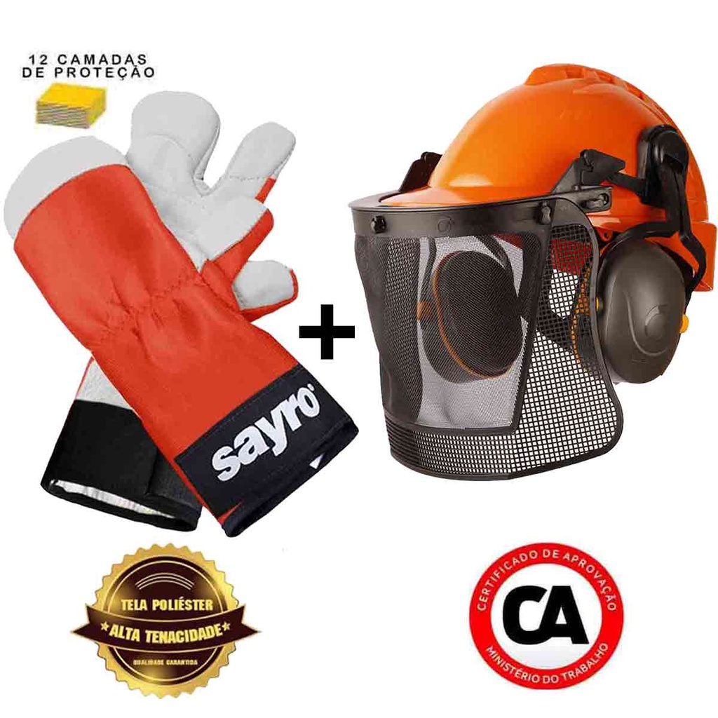 Kit Capacete Florestal 3x1 + Luva Anticorte Motosserrista | Shopee Brasil