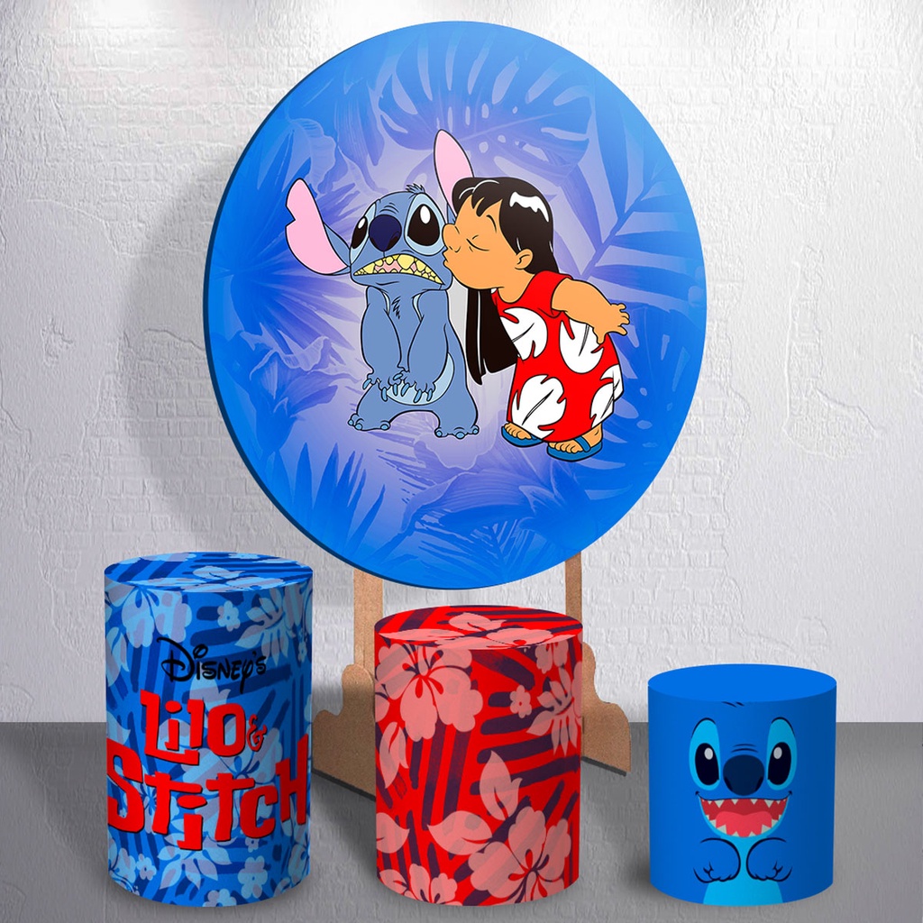 Kit Painel Redondo Lilo Stitch + Trio Capa de Cilindro 3d Sublimado ...