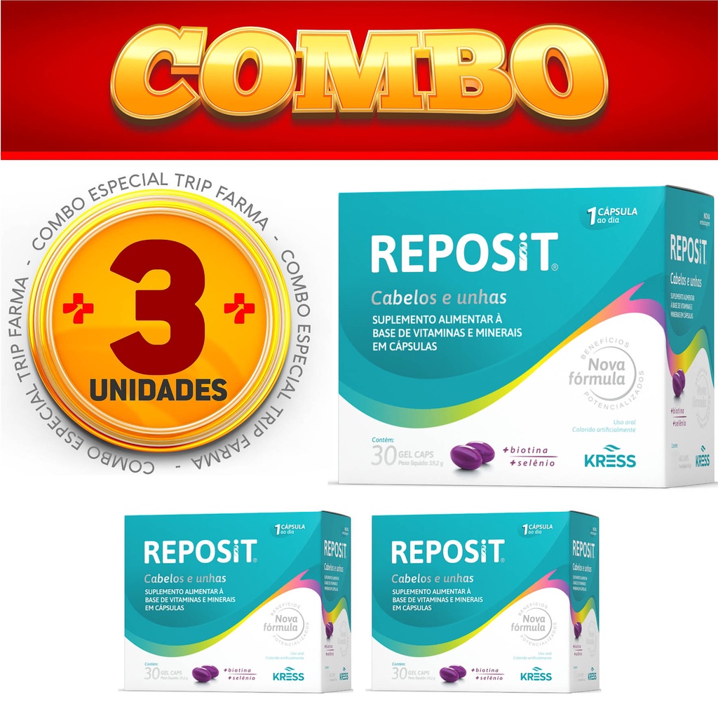 Kit 3 Unidades Reposit Kress Suplemento Para Cabelos E Unhas 30 Cápsulas Em Gel | Shopee Brasil