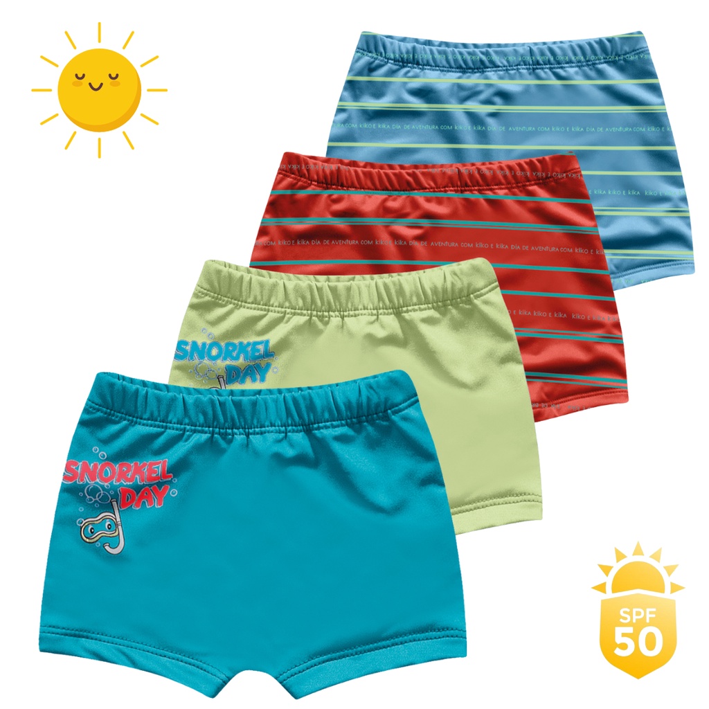 Sunga box bebê Infantil forrada com proteção UV 50+ Kiko e Kika 3 meses ...