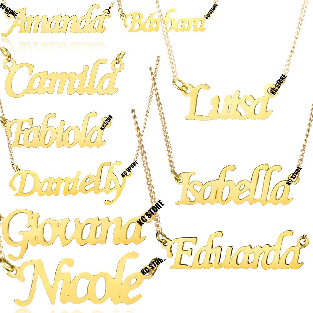 colar corrente feminino masculino folheado a ouro dourado nome ...