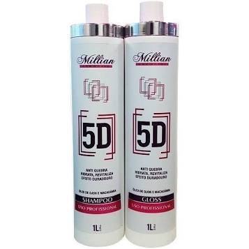 Escova Progressiva Millian 5d Profissional Shampoo 1 L + Gloss 1 L ...