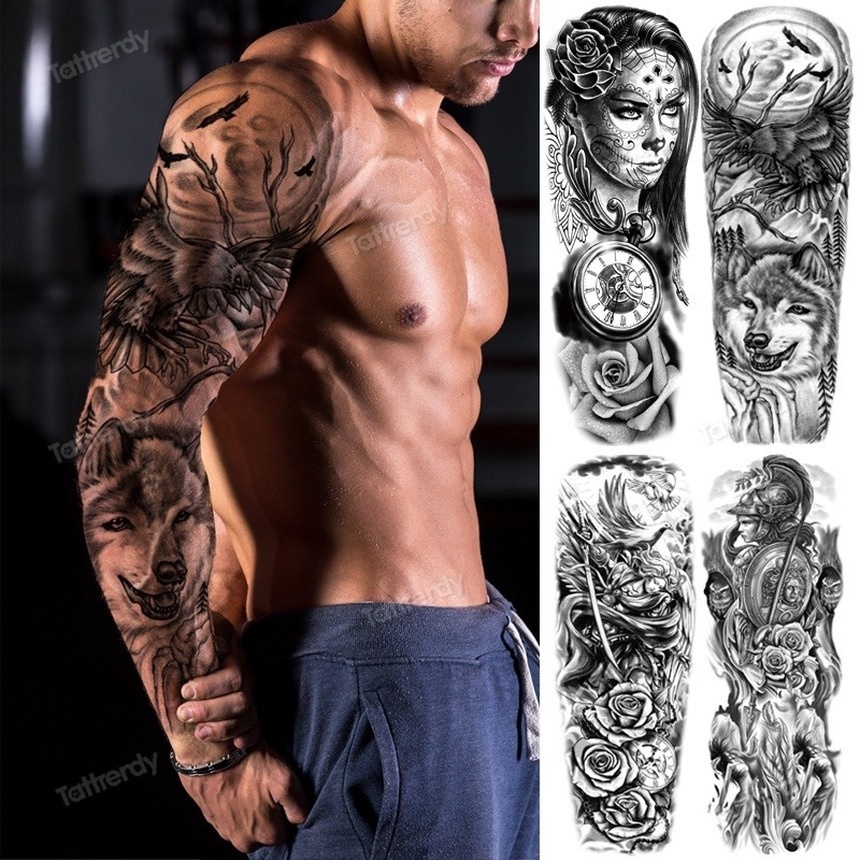 Tatuagem Masculina Manga Grande Tatuagens Temporárias Braço Arte Corpo ...