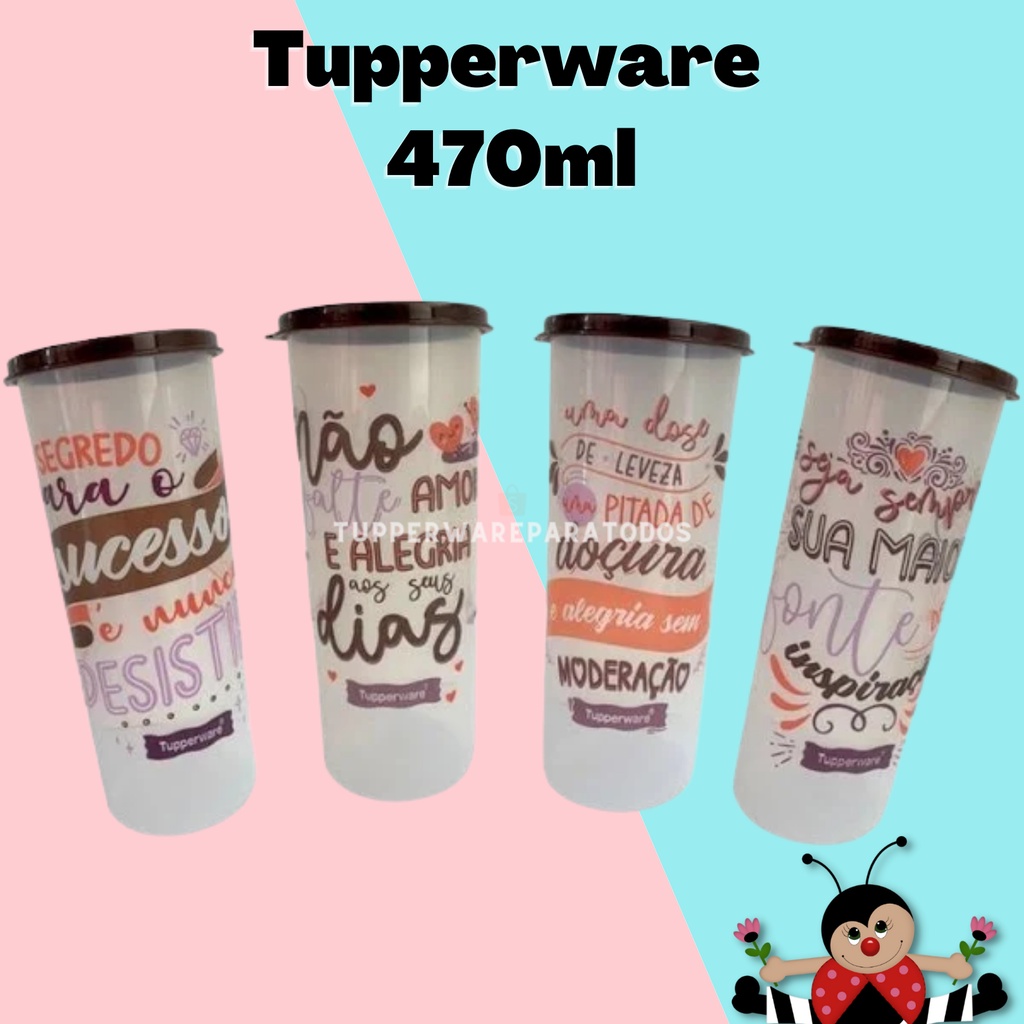 Copo Tupperware com Tampa 470ml Lettering Frases Inspiradoras - Kit ou ...