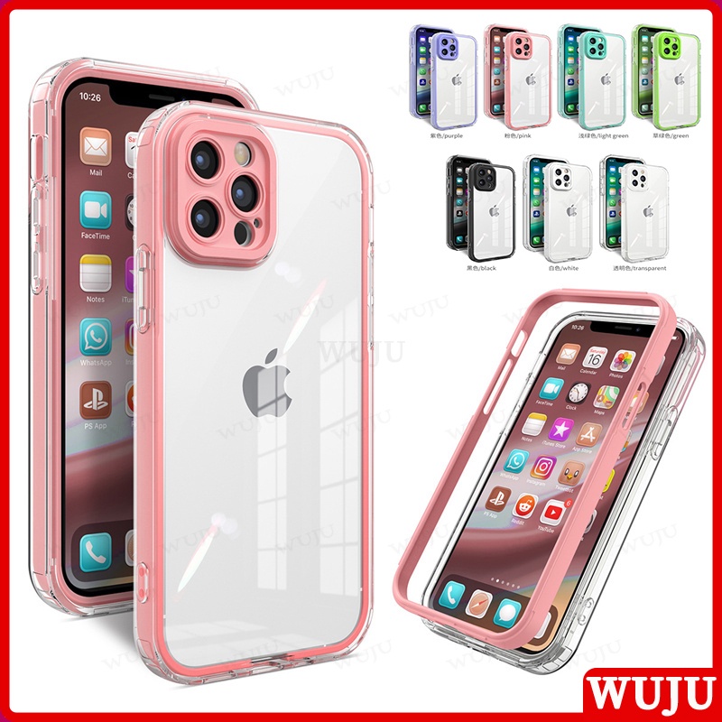 WUJU 3 Em 1 Geléia Câmera Completa Transparente Protector Phone Case Para iPhone 13 12 11 Pro ...