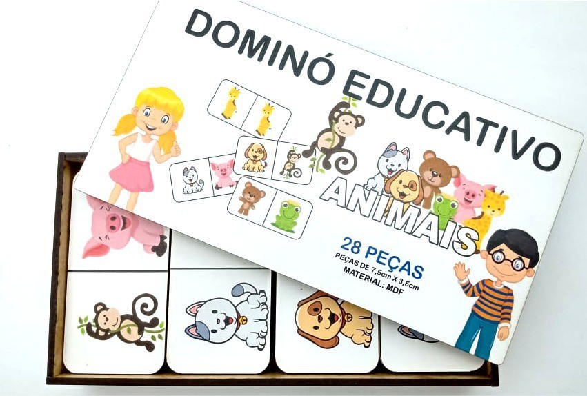 Domino Jogo Educativo Pedagogico Animais 28pcs Madeira Mdf | Shopee Brasil