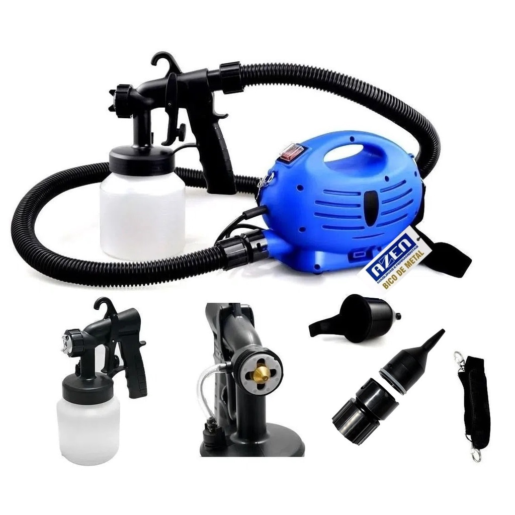 Pistola Elétrica Pintura Pulverizador de tinta Com Bico de metal Compressor Compacto de 650w ...