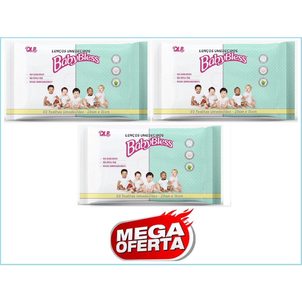 Kit com 3 Pacotes de Lenços Umedecidos com 50Un - Baby Bless | Shopee ...
