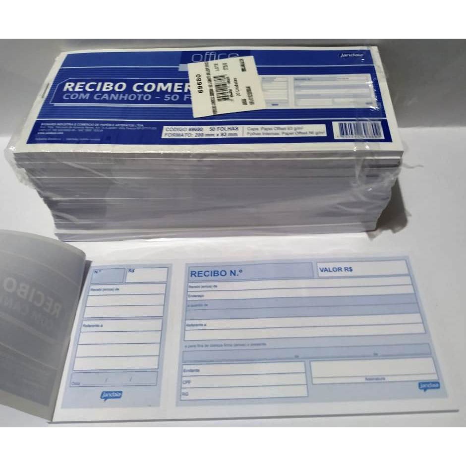 5 Blocos Recibo Comercial c/ canhoto com 50 fls cada | Shopee Brasil