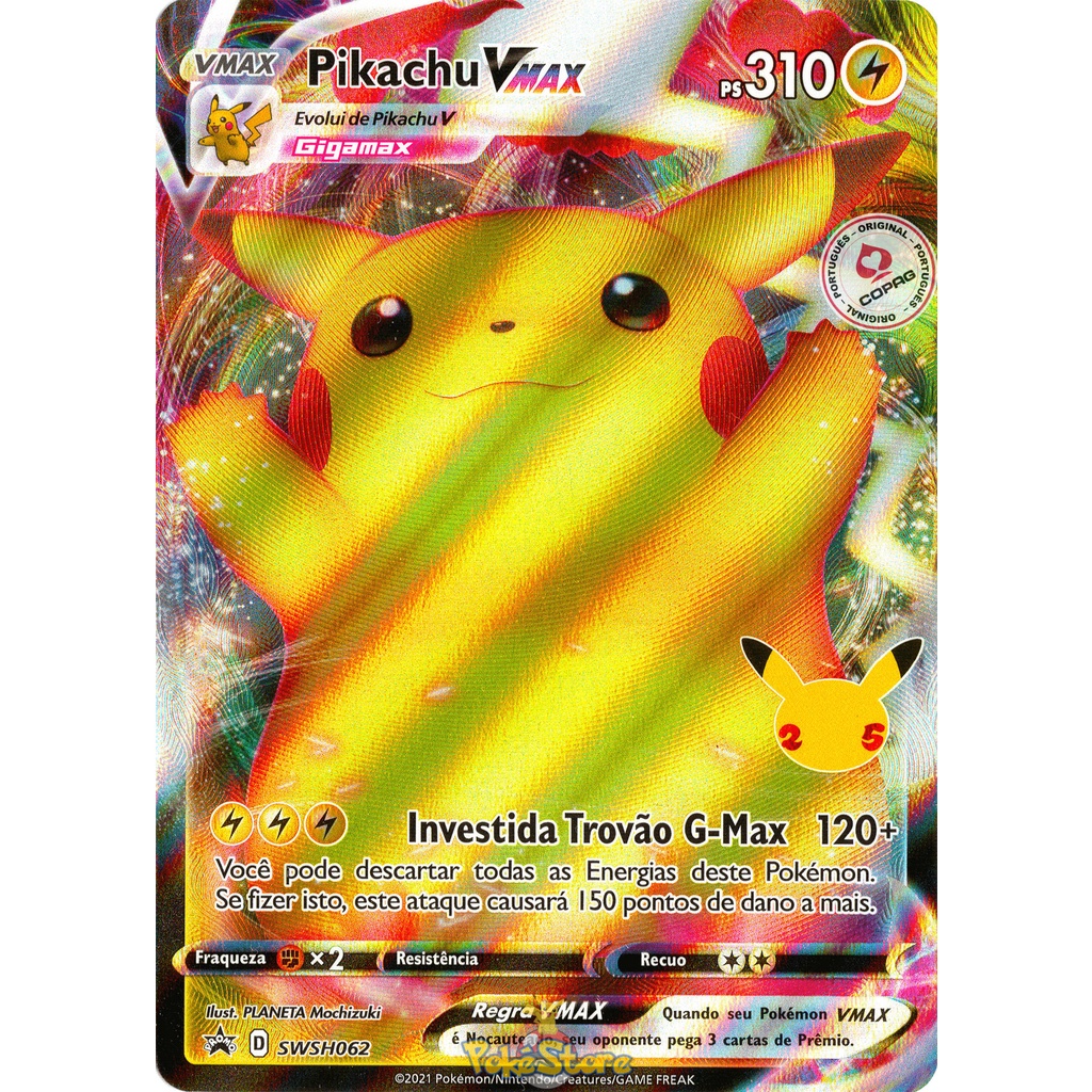 Carta Pokemon Pikachu VMAX Português Card Original Copag | Shopee Brasil