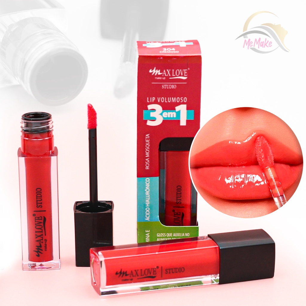 Gloss labial Max Love 3 em 1 , hidratação e volume, rosa mosqueta ...
