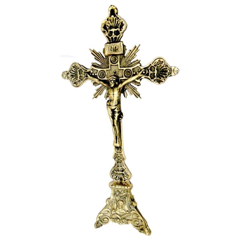 Crucifixo De Mesa Em Bronze Raiado Altar Igrejas Bispos Jesus Cristo ...