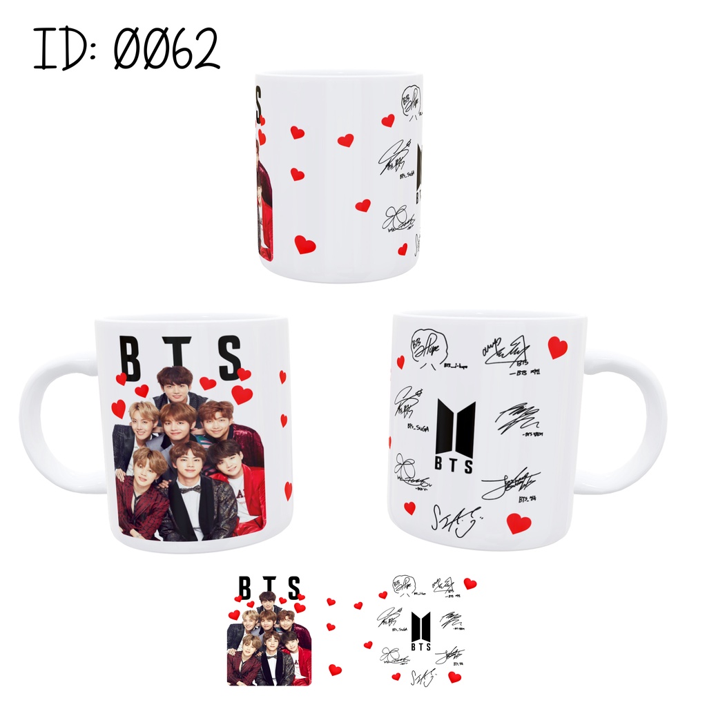 Caneca BTS Autógrafos Corações K-pop Kpop RM Jin Suga J-hope Jimin V ...