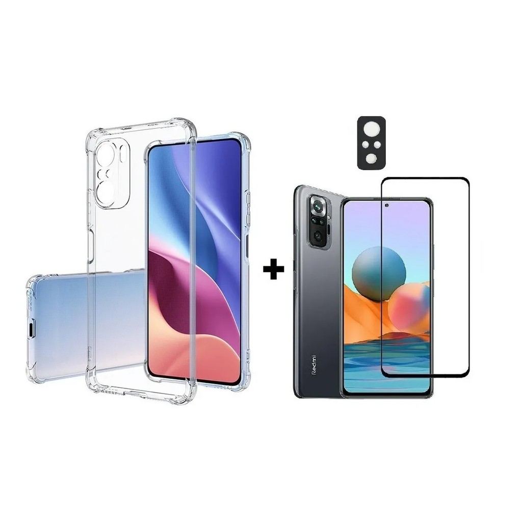 Capa Case Capinha Anti Shock Xiaomi Redmi Note 10/Note 10s+ Pelicula Vidro 9D+Pelicula Camera 3D ...
