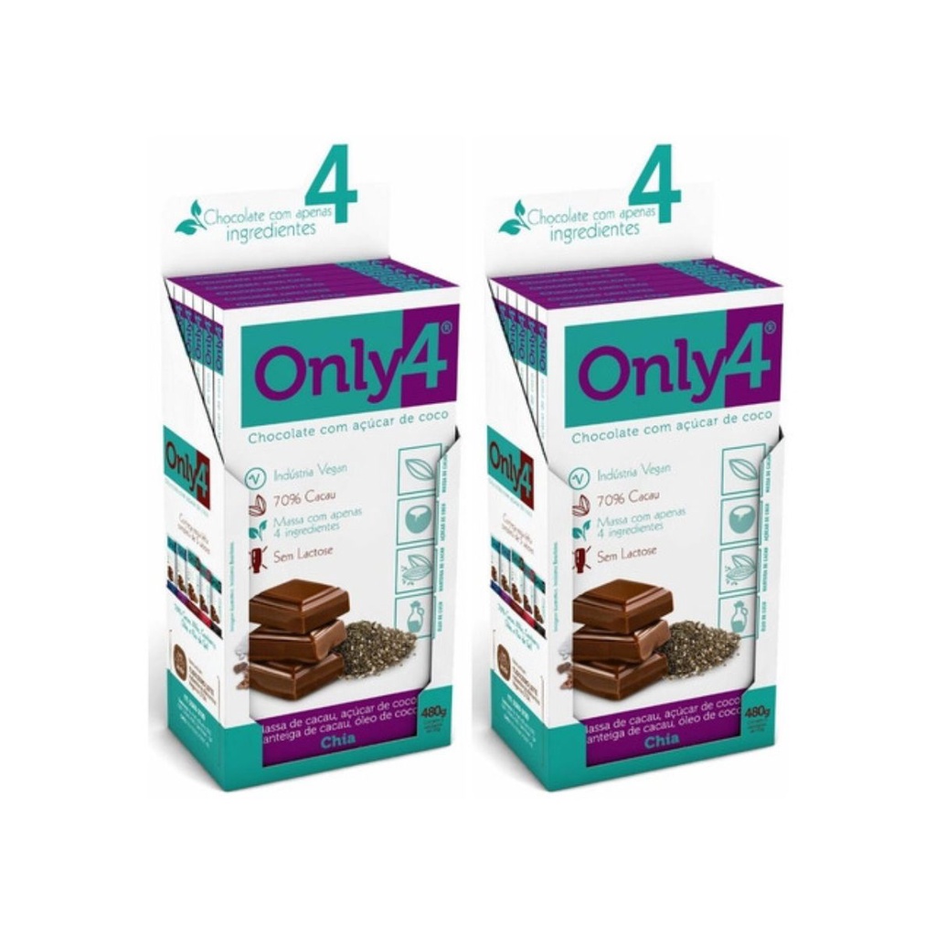 Kit C/2 Only4 Chia Choco Vegano 70% S/ Lactose 80g Dp C/6 Un | Shopee ...