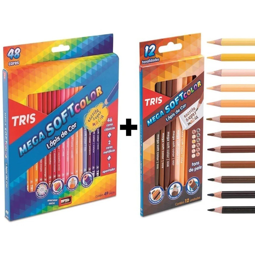 Kit 60 Lápis De Cor Cores Tris 48 Soft Color + 12 Tons Pele | Shopee Brasil