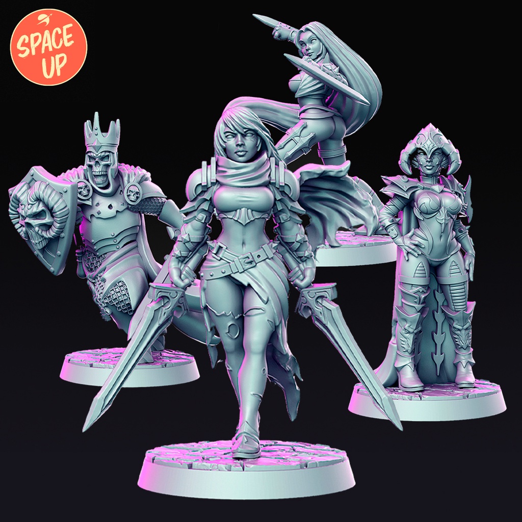 Miniaturas RPG Clássico Guerreiras Medievais e Rei Esquleto Coleção ...