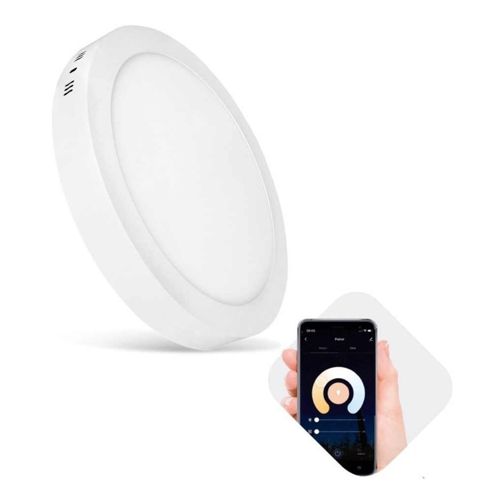 Plafon Painel Led Dimerizável Redondo Sobrepor 18w Inteligente Smart Wi ...