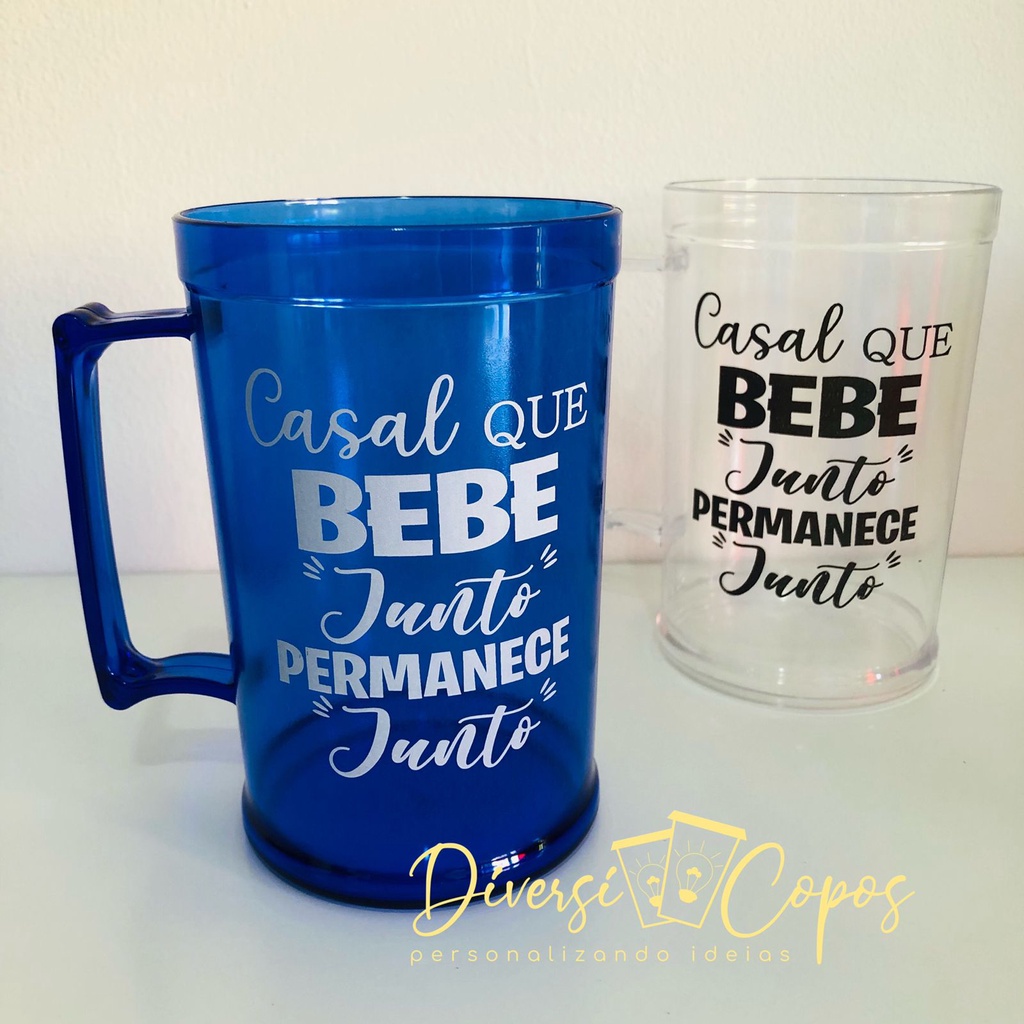 Kit Caneca de Chopp Frase: Casal que bebe junto permanece junto | Shopee Brasil