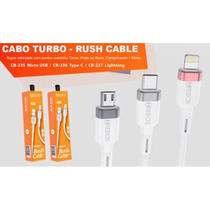 Cabo Turbo Rush Micro USB V8 Hrebos 2M | Shopee Brasil