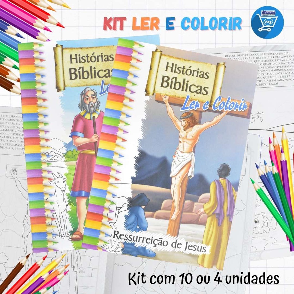 Kit Ler e Colorir Histórias Bíblicas Grande com 10 ou com 4 Unidades ...