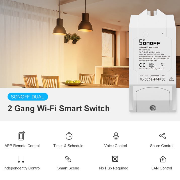 SONOFF DUAL R2 Wifi Smart Switch 2 Gangues Home Comutador Sem Fio ...