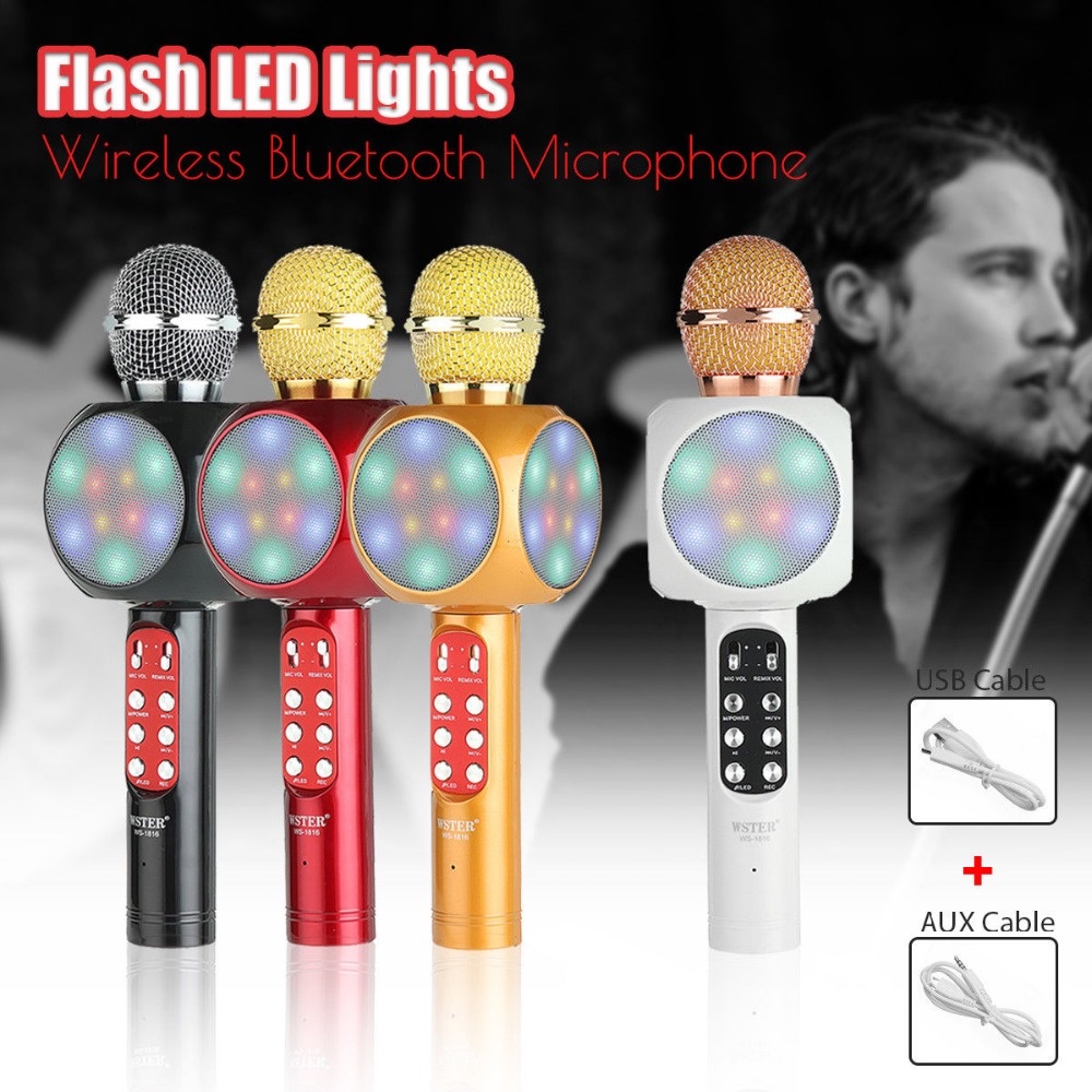 Microfone LED Bluetooth Handheld KTV WS-1816 | Shopee Brasil