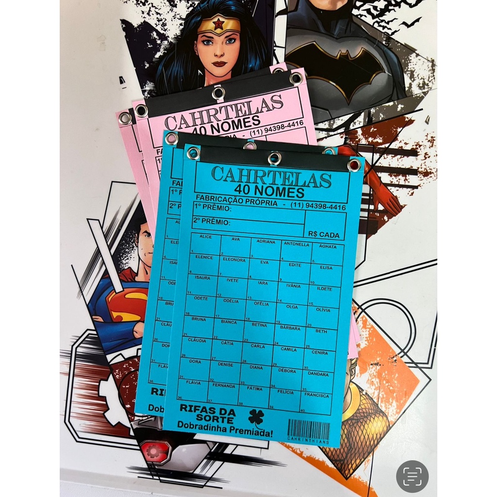 Cartela Para Rifa Papel 120gr 40 Nomes 2 Prêmios Pct Com 10 Unidades ...