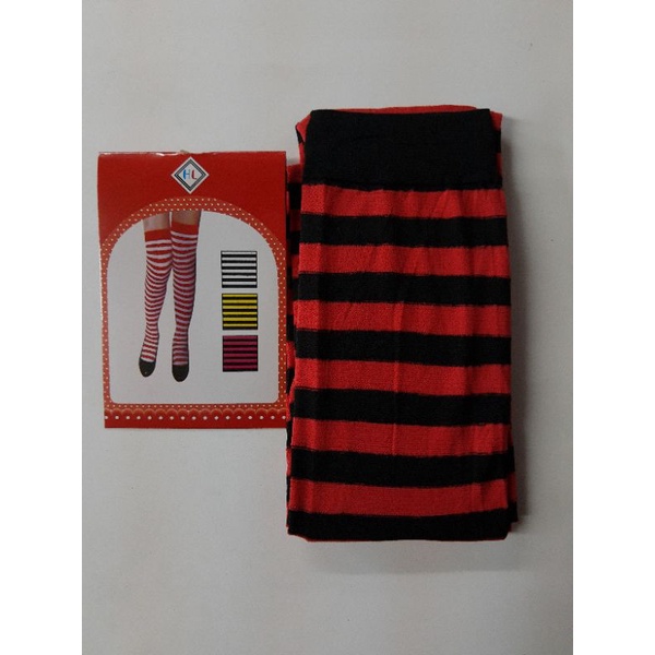 Meia listrada preta com vermelho 3/4 | Shopee Brasil