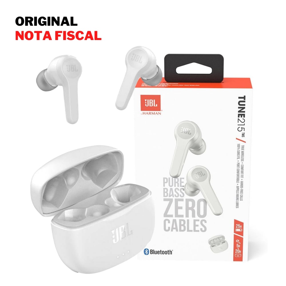 Fone de Ouvido JBL Tune 215 TWS Branco Sem Fio Bluetooth Pure Bass True Wireless JBLT215TWSWHT ...