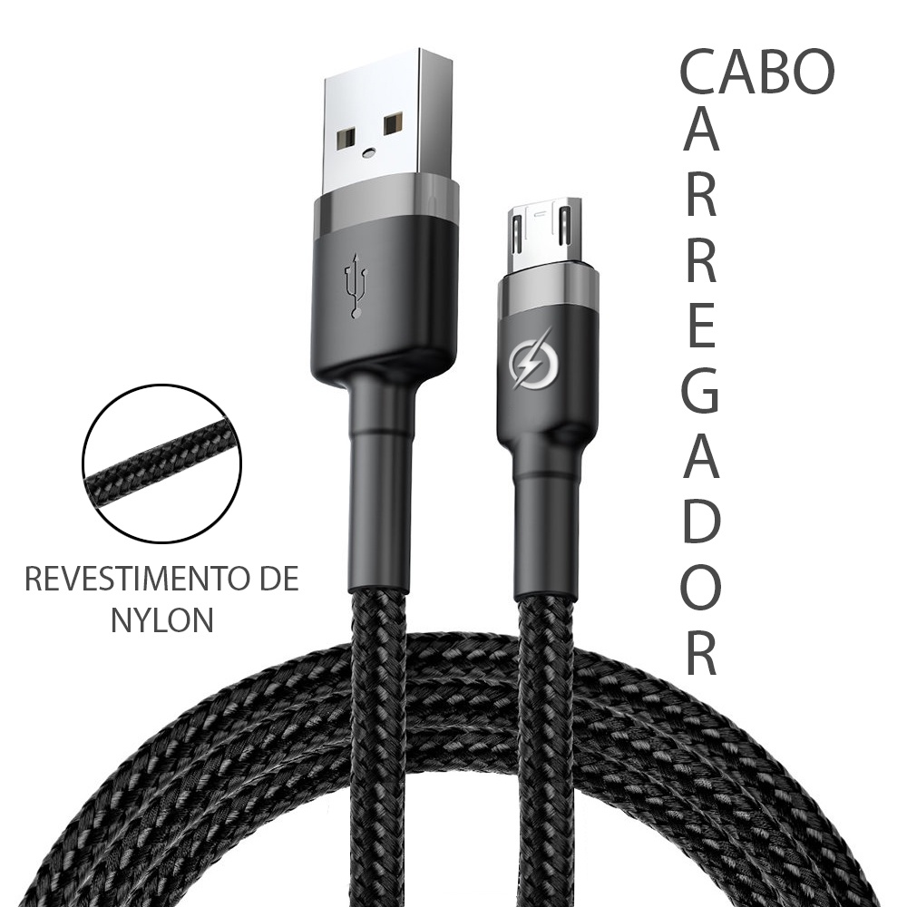Cabo V8 Micro Usb Carregador Ultra Rápido 2 metros e 1 metro Resistente ...