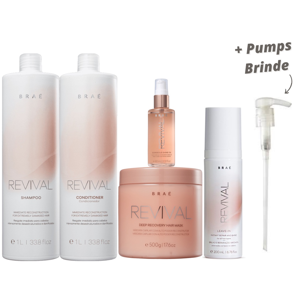 Braé Revival Kit Resgate Shampoo 1L + Condicionador 1L + Máscara 500gr + Óleo 60ml + Leave-in ...