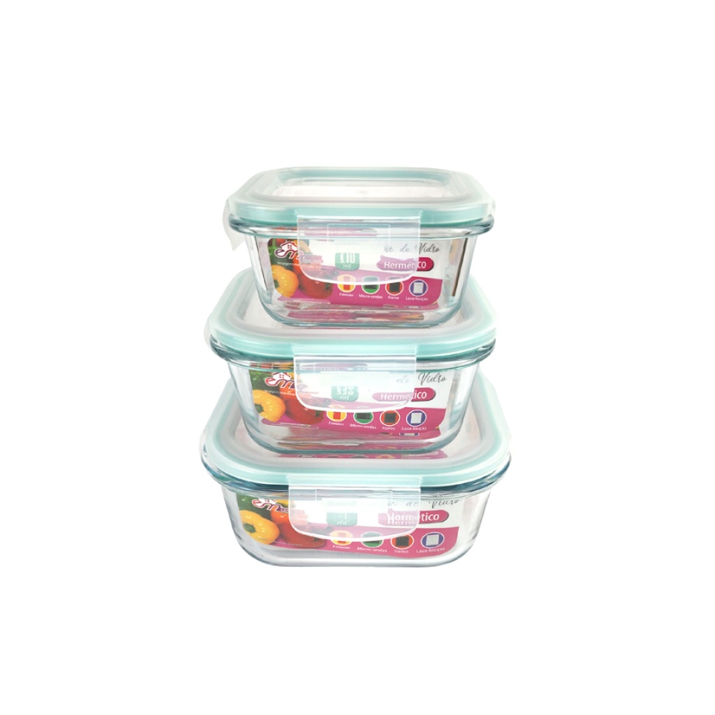 Kit 3 Pote vidro com tampa hermético mantimentos tupperware Marmita ...