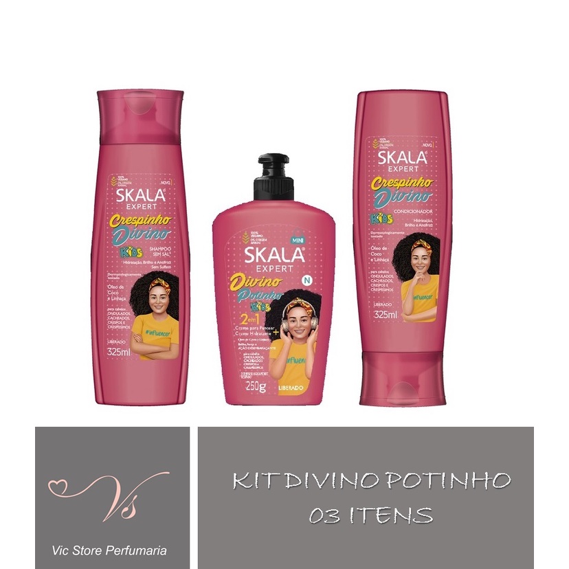 Kit Skala Infantil Divino Potinho 2 em 1 com 3 Produtos (sh+cond+cr ...