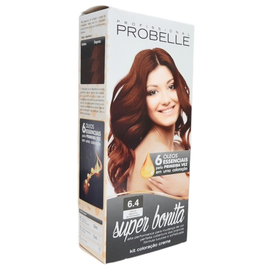 Coloração Creme Profissional Probelle Cor Louro Escuro Acobreado Nº 6.4 ...