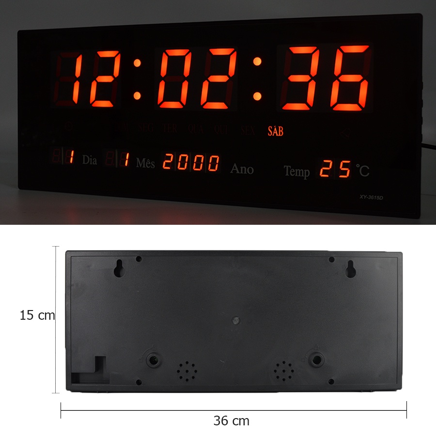 Relogio Parede Led Digital Gigante 36cm C X 15cm Painel Data | Shopee ...