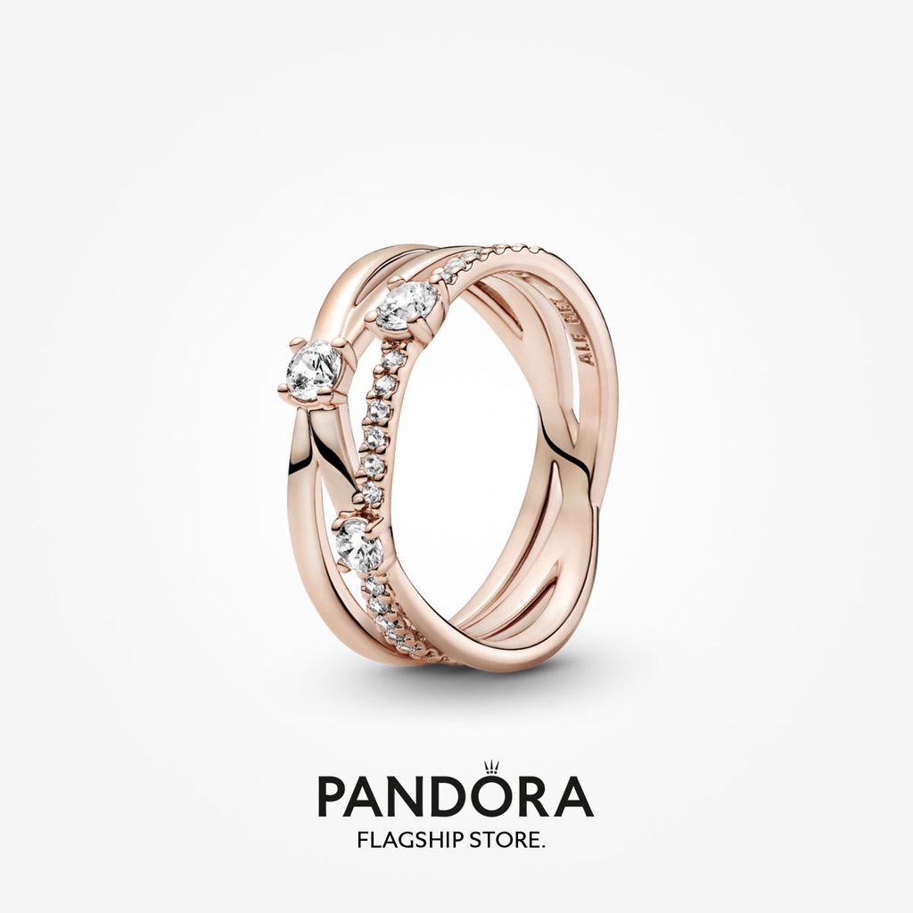 Anel Pandora 14k Rosa Dourada Cintilante Triplo G702 | Shopee Brasil