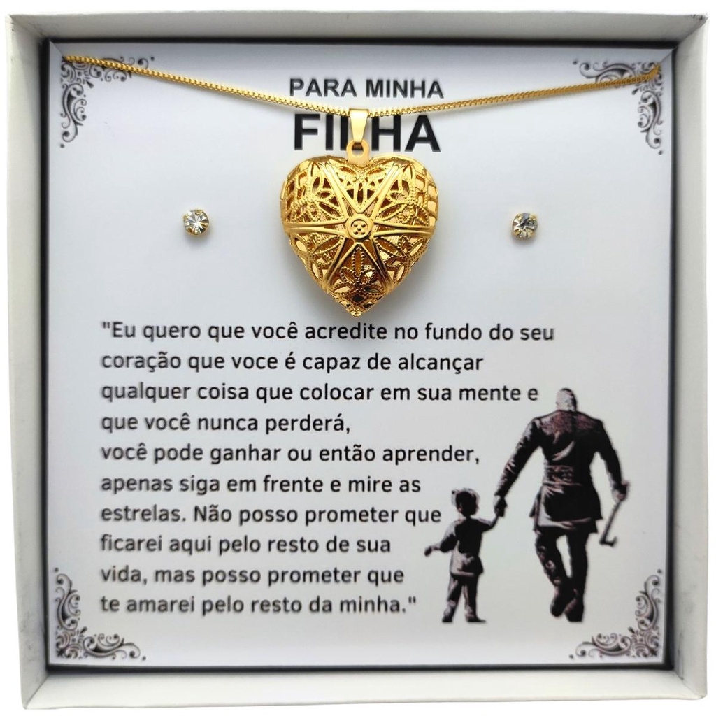 Presente Aniversário Filha Colar Relicário Com Fotos Cartão ...