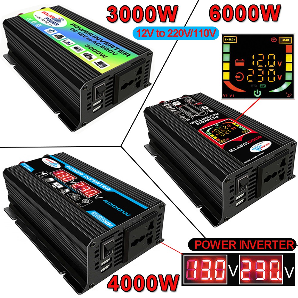 HAOSONG 6000W/4000W/3000W Inversor De Energia Para Carro DC 12V A AC 220V 110V Com Visor LCD USB ...