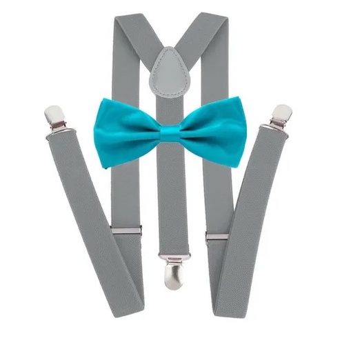 Kit Suspensório Cinza + Gravata Borboleta Azul Tiffany 244/247 | Shopee ...