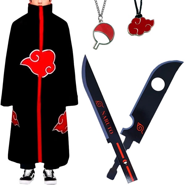 Kit Manto Akatsuki Sasuke Zabuza Colar Uchiha Nuvem Akatsuki | Shopee ...