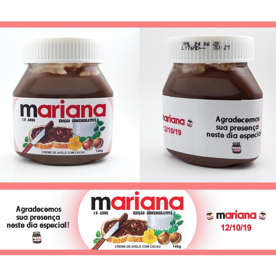 Nutella Rotulo adesivo (10 unidades ) 140g Personalizado | RECORTADO ...