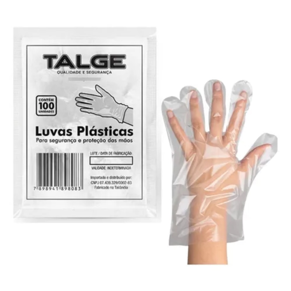 Luva Plástica Descartável Higiene Proteção Talge - 100 Unidades ...
