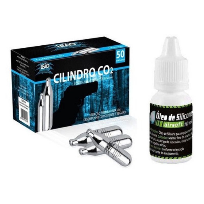 Kit 10x Refil Co2 12g leao +1 Óleo Silicone 10ml - Leão gbb aeg Rossi ...