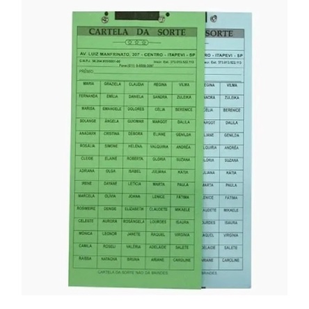 CARTELA RIFA 150 NOMES - 01 Unidade | Shopee Brasil