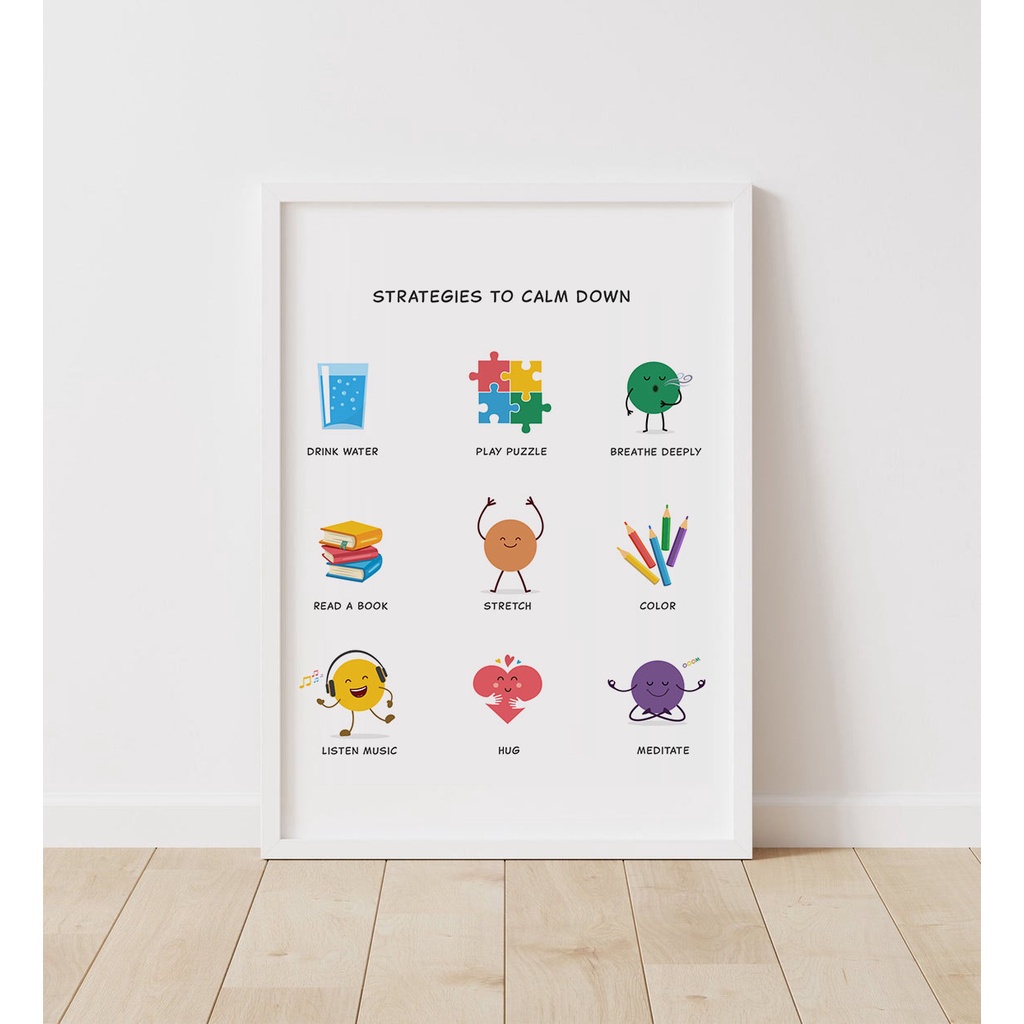 Quadro Educativo Infantil Em Inglês Strategies to Calm Down | Shopee Brasil