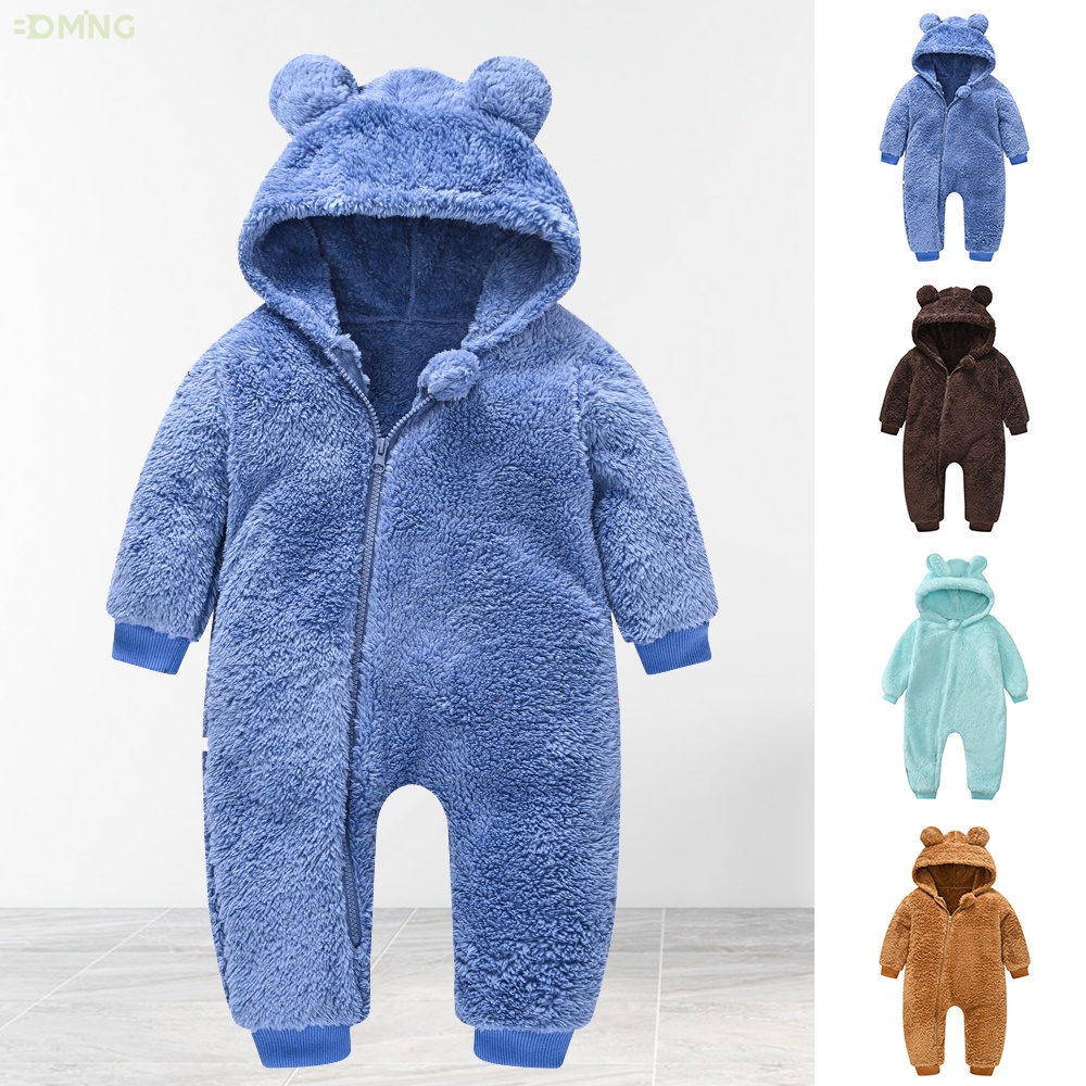 Kid Com Capuz Macacão De Pelúcia Orelhas De Urso Bonito Zipper Onesie ...