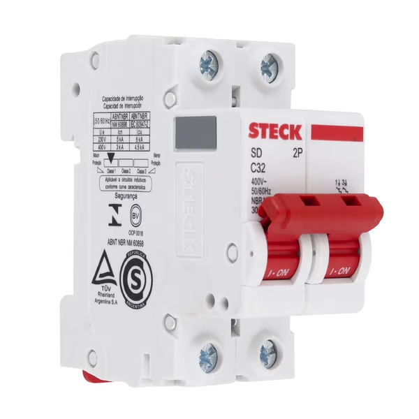 Disjuntor 2P Bipolar DIN Curva C 32A SDD62C32 Steck | Shopee Brasil